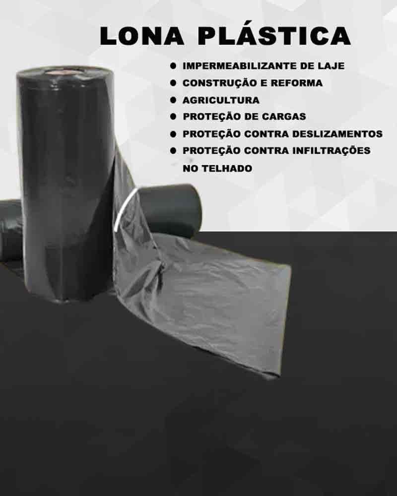 Rolo Lona Plástica 4x10m - Média 30micras - Preta c/ 1,1kg - Plasitap