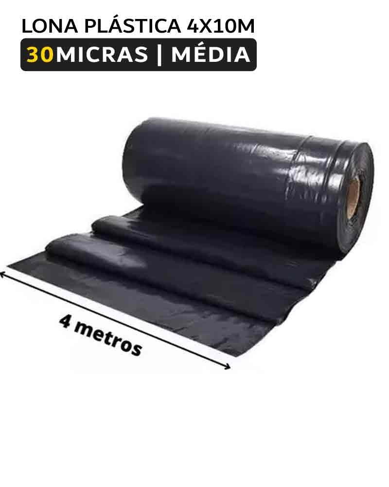 Rolo Lona Plástica 4x10m - Média 30micras - Preta c/ 1,1kg - Plasitap