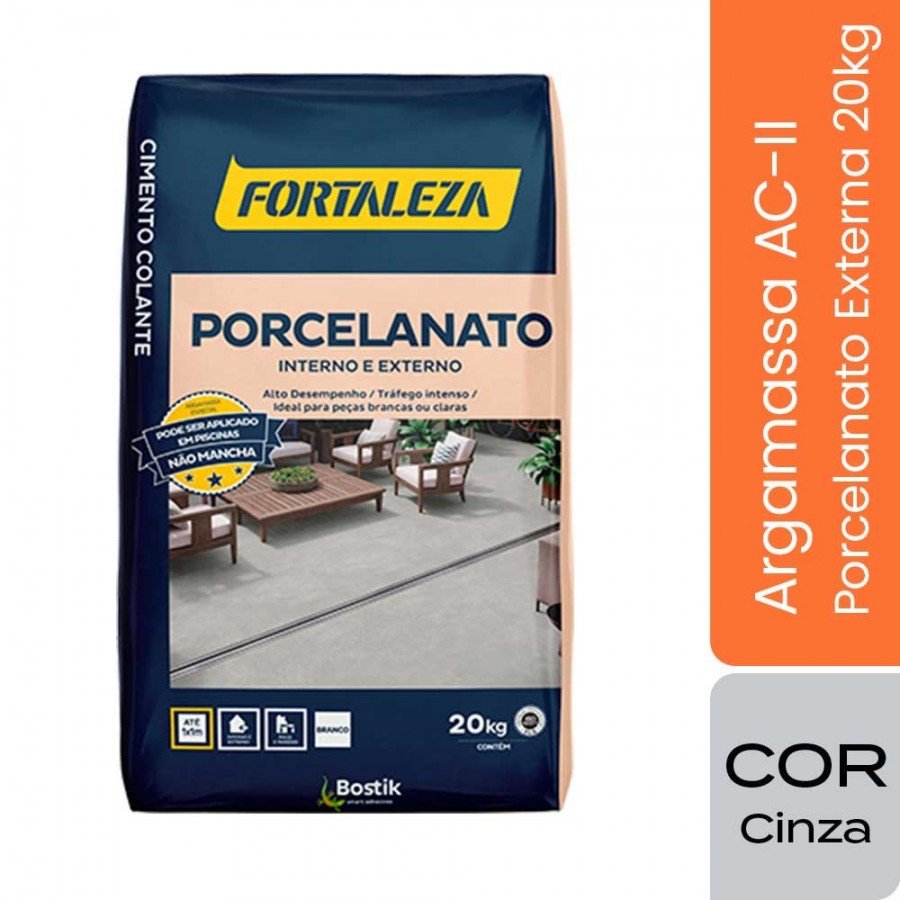Argamassa AC-II Porcelanato Externa - 20kg - Cinza - Fortaleza