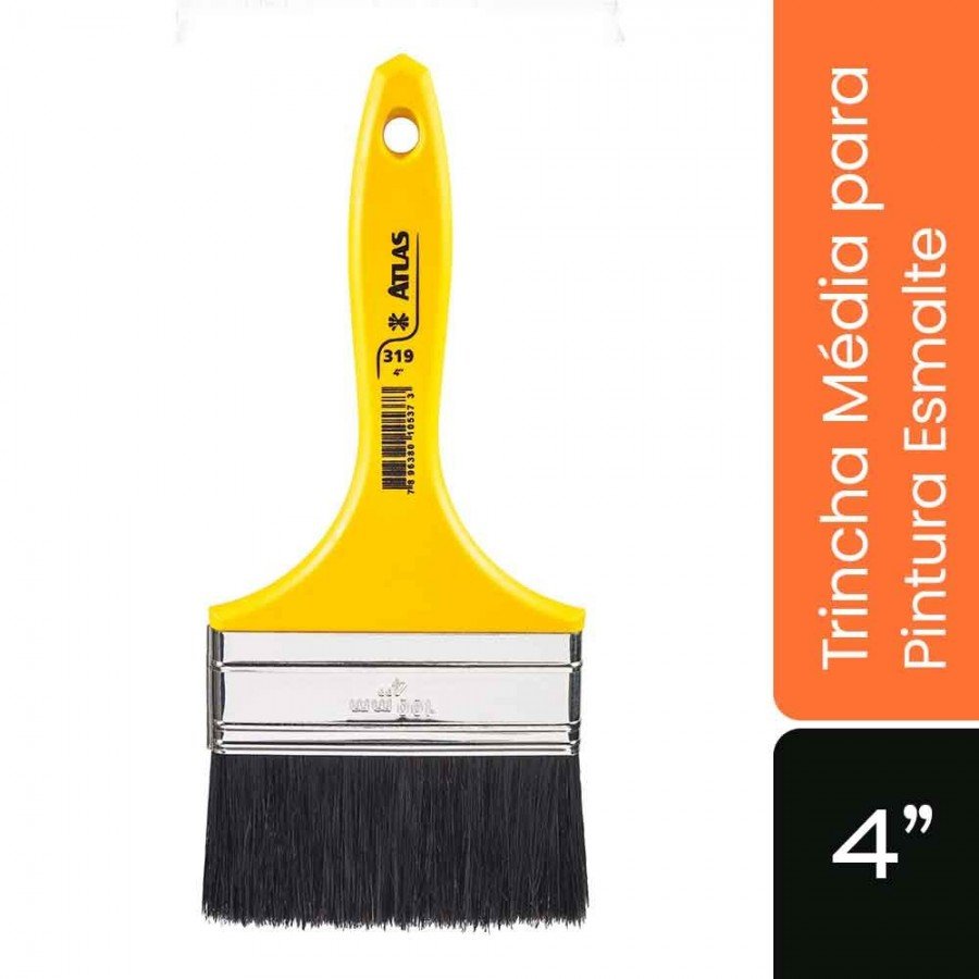 Pincel Trincha Média Para Pintura Esmalte 4" - Atlas - Ref 319/9