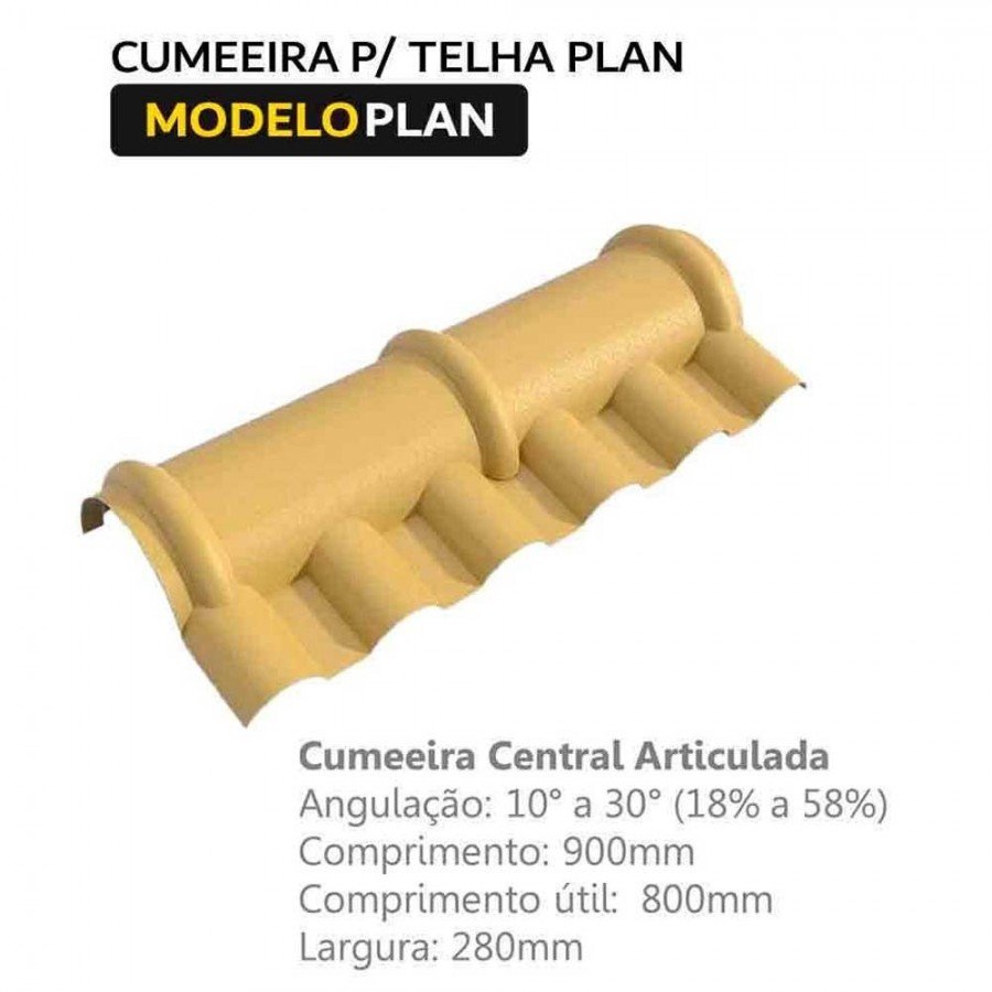 Cumeeira Central Articulada de PVC p/ Telha Tipo Plan - 90x28cm ...