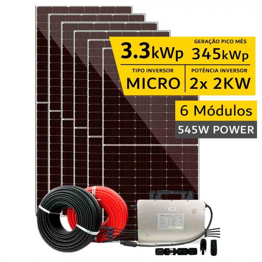 Instalação + Kit Energia Solar de 3,3kWp com 6 Módulos 545W e ...