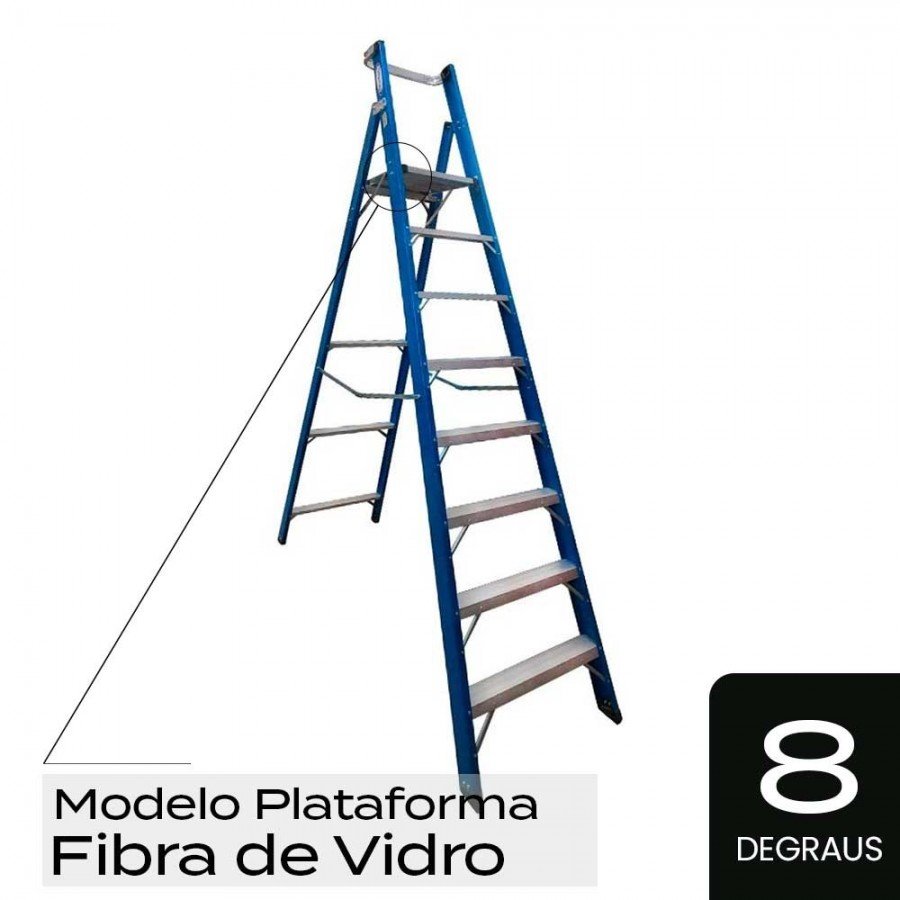 Escada Fibra de Vidro Plataforma - 2,40m c/ 8 Degraus WBertolo