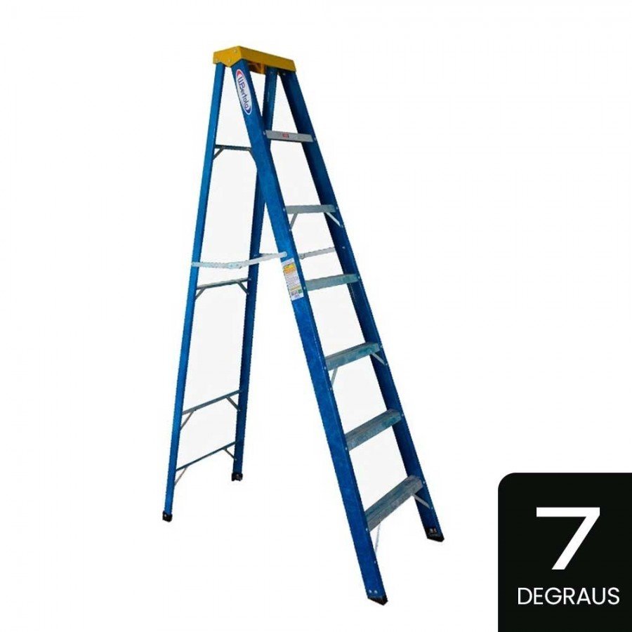 Escada Fibra de Vidro Tesoura - 2,10m c/ 7 Degraus WBertolo