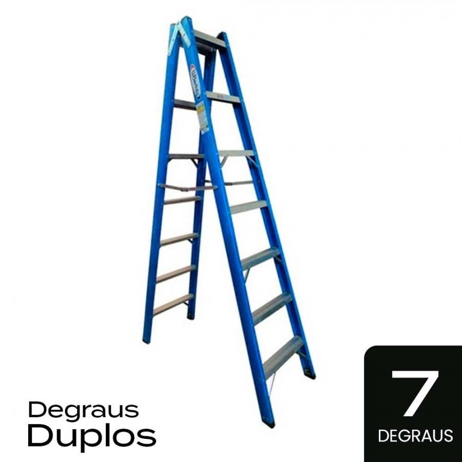 Escada Fibra de Vidro Tesoura Dupla - 2,10m c/ 7 Degraus WBertolo